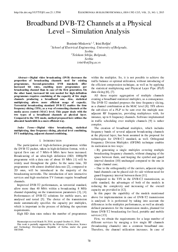 (PDF) Broadband DVB-T2 Channels at a Physical Level – Simulation Analysis | Božimir Mišković ...