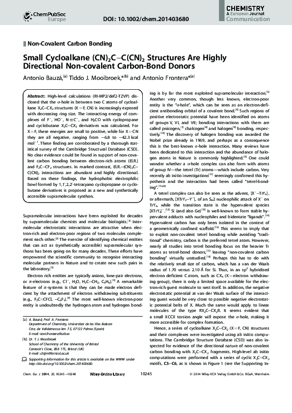 (PDF) Small Cycloalkane (CN)2C C(CN)2Structures Are Highly Directional ...