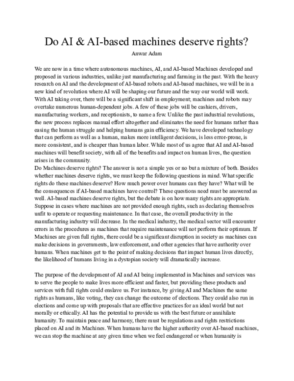 (PDF) Do AI & AI-based machines deserve rights