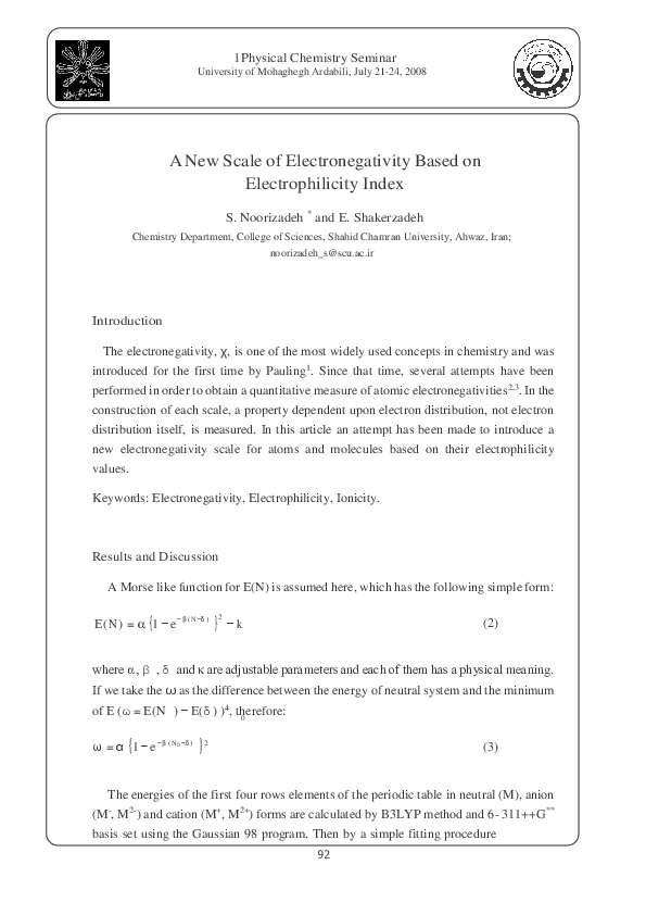 (PDF) A New Scale of Electronegativity Based on Electrophilicity Index ...