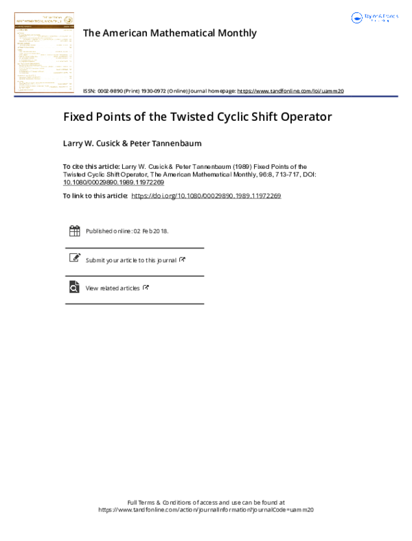 (PDF) Fixed Points of the Twisted Cyclic Shift Operator