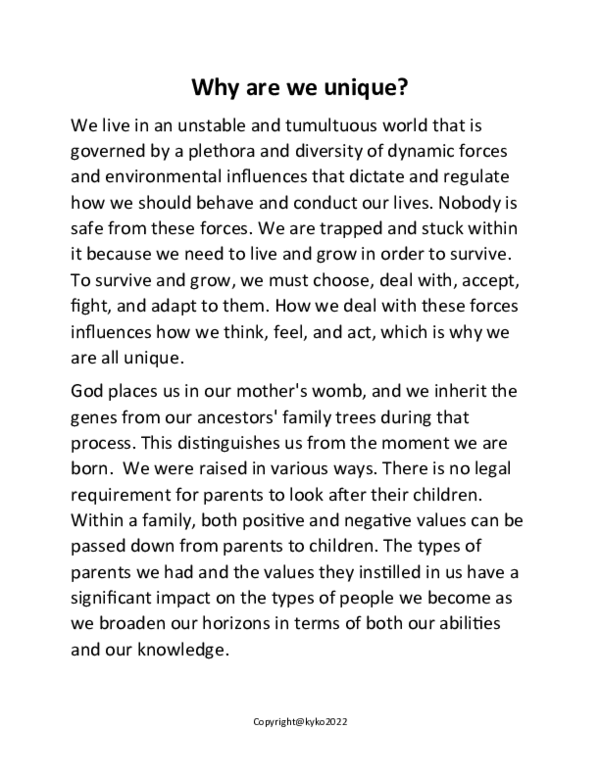 (DOC) Why are we unique