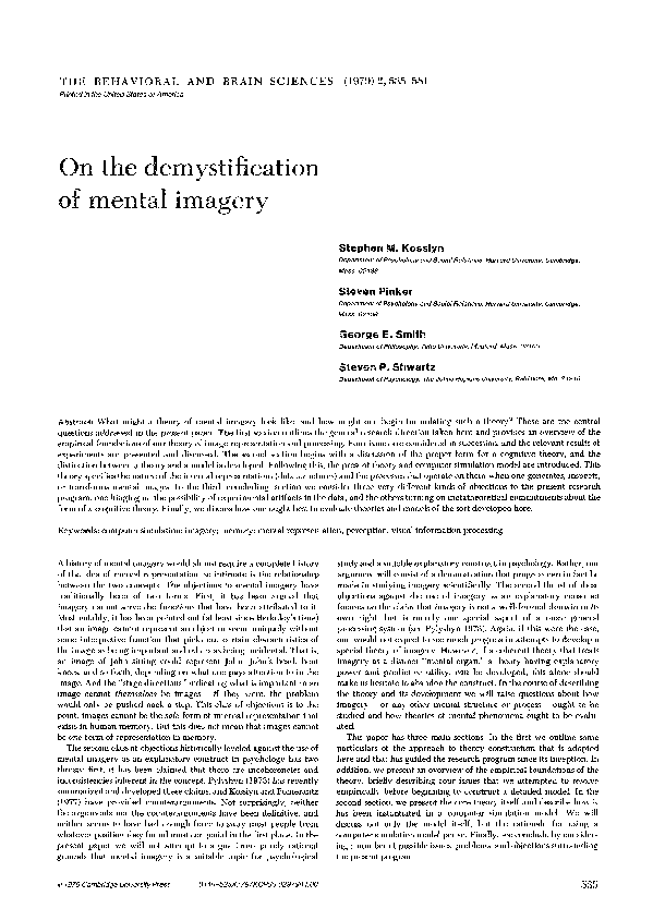 (PDF) On the demystification of mental imagery