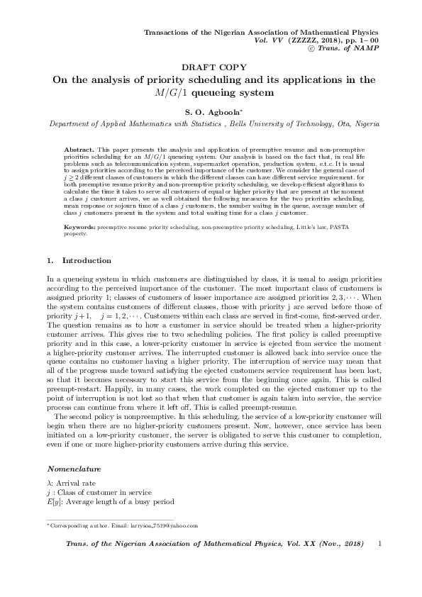 (PDF) On the analysis of priority scheduling and its applications in the M/G/1 queueing system ...