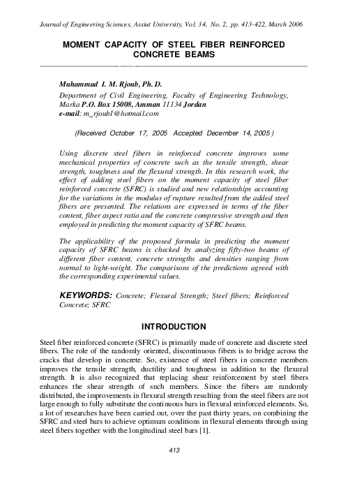 (PDF) Moment Capacity of Steel Fiber Reinforced Concrete Beams
