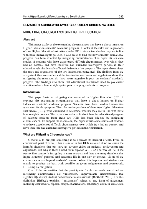 (PDF) Mitigating Circumstances in Higher Education