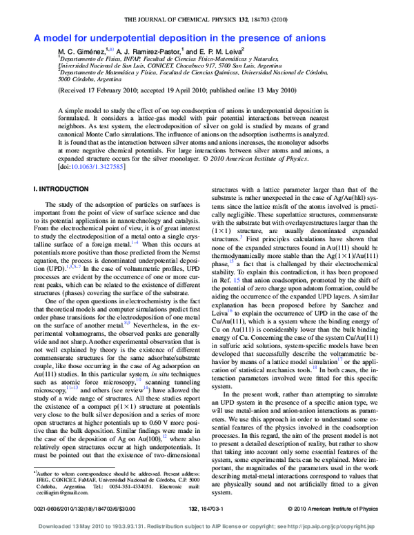 (PDF) A model for underpotential deposition in the presence of anions