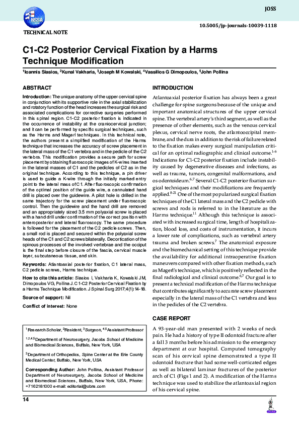(PDF) C1-C2 Posterior Cervical Fixation by a Harms Technique ...
