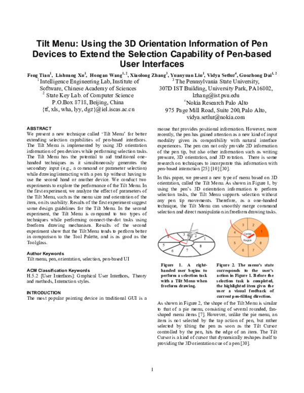(PDF) 1 Tilt Menu: Using the 3D Orientation Information of Pen Devices ...