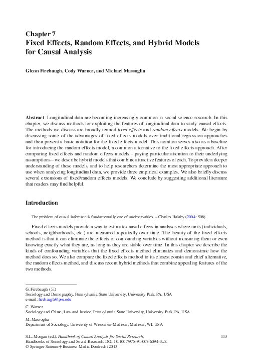 (PDF) Fixed Effects, Random Effects, and Hybrid Models for Causal Analysis