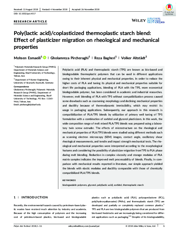 (PDF) Poly(lactic acid)/coplasticized thermoplastic starch blend: Effect of plasticizer ...