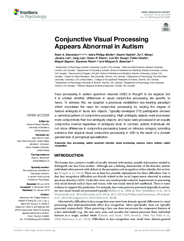 (PDF) Conjunctive Visual Processing Appears Abnormal in Autism