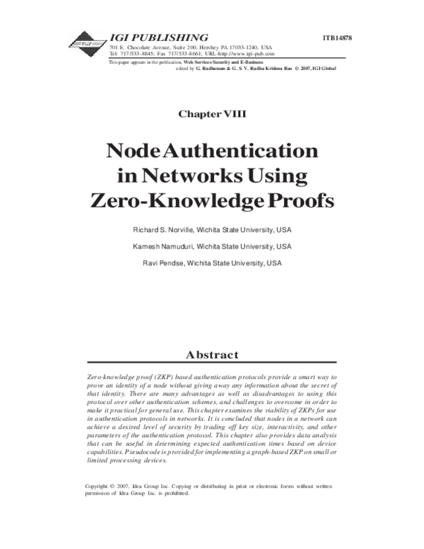 (PDF) Node Authentication in Networks Using Zero-Knowledge Proofs