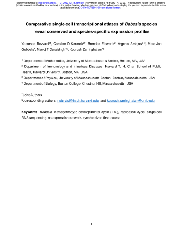 (PDF) Comparative single-cell transcriptional atlases of Babesia species reveal conserved and ...