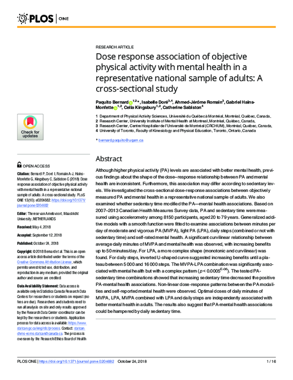 (PDF) Dose response association of objective physical activity with mental health in a ...