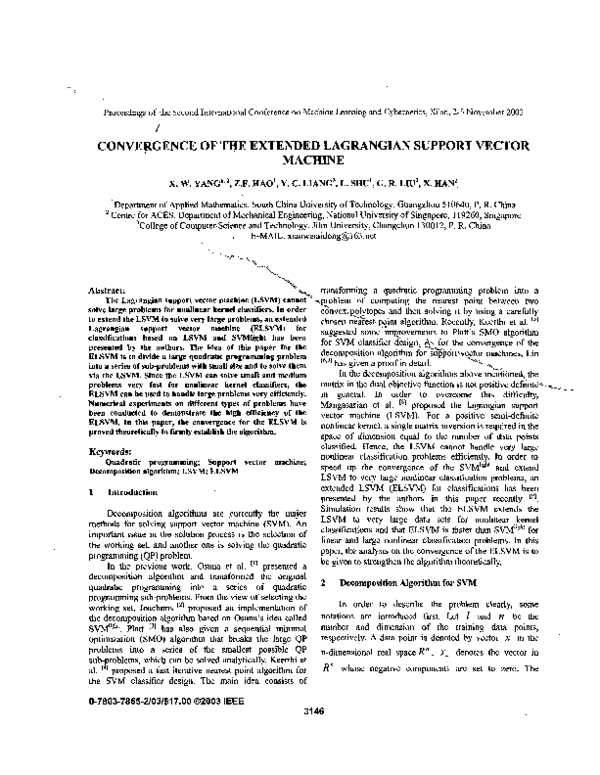 Pdf Convergence Of The Extended Lagrangian Support Vector Machine