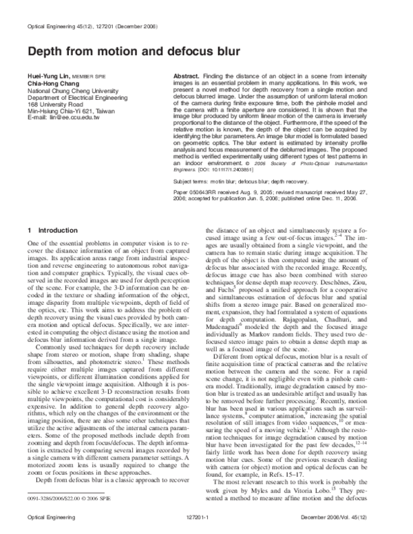 Pdf Depth From Motion And Defocus Blur