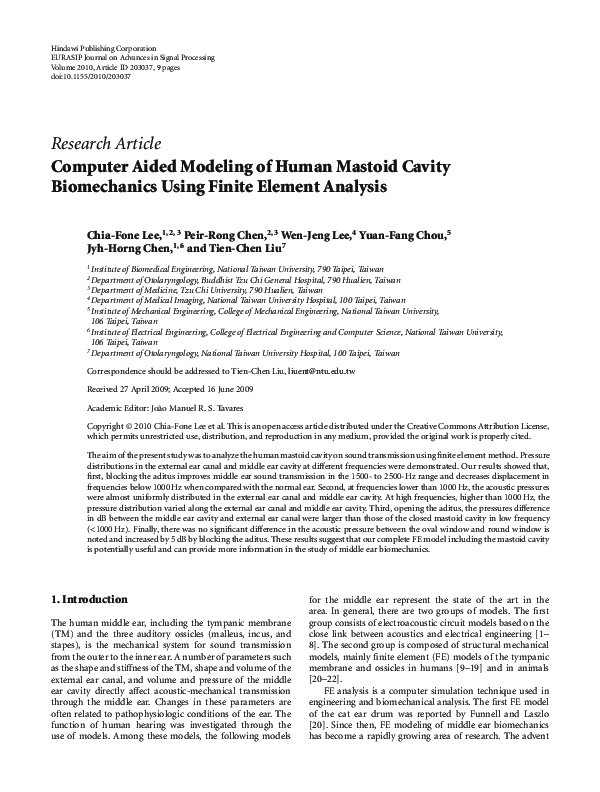 (PDF) Computer Aided Modeling of Human Mastoid Cavity Biomechanics Using Finite Element Analysis