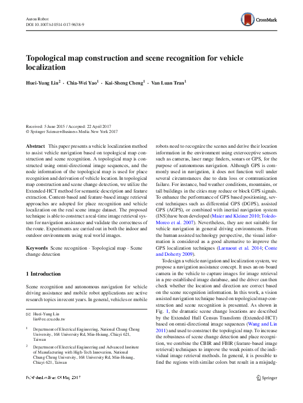 (PDF) Topological map construction and scene recognition for vehicle ...