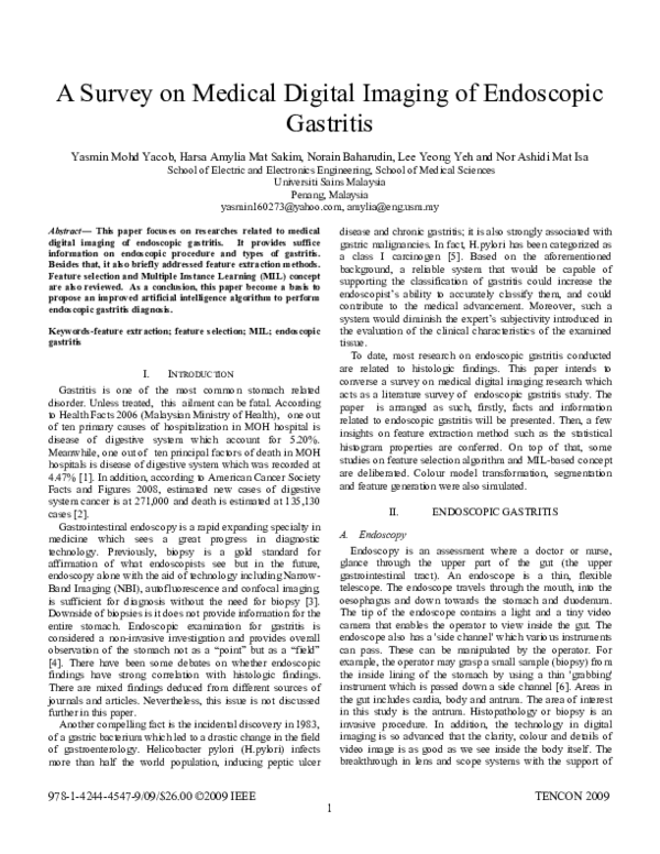 (PDF) A survey on medical digital imaging of endoscopic gastritis