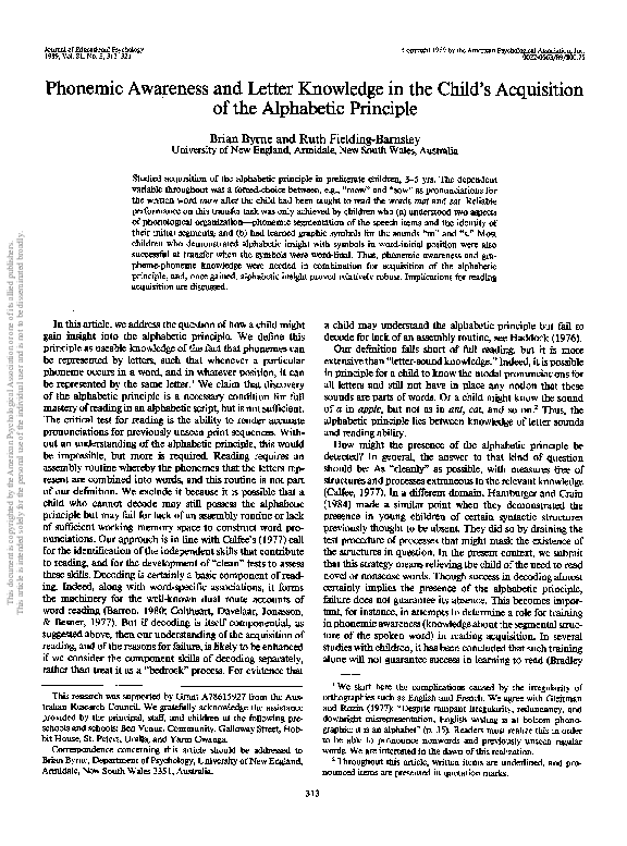 (PDF) Phonemic awareness and letter knowledge in the child's ...
