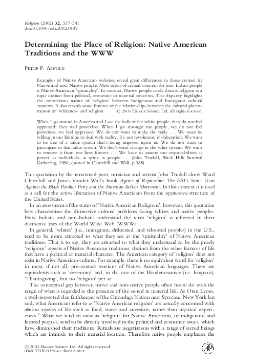 (PDF) Determining the Place of Religion: Native American Traditions and ...