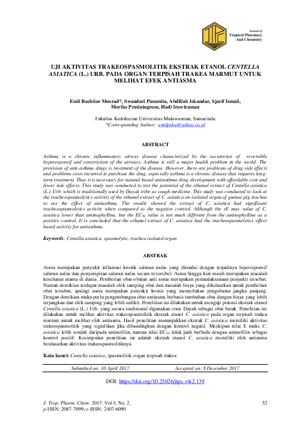 (PDF) UJI AKTIVITAS TRAKEOSPASMOLITIK EKSTRAK ETANOL Centella asiatica ...