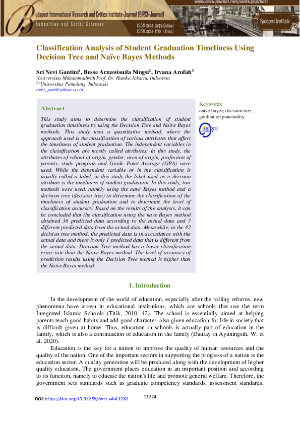 (PDF) Classification Analysis of Student Graduation Timeliness Using Decision Tree and Naïve ...