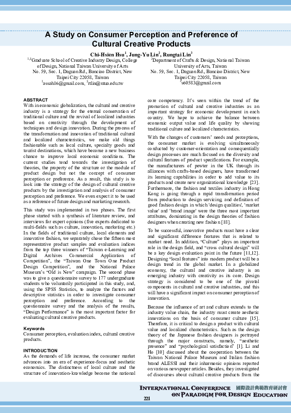(PDF) A Study on Consumer Perception and Preference of Cultural ...