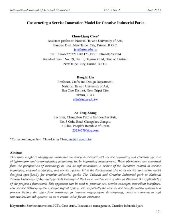 (PDF) Constructing a Service Innovation Model for Creative Industrial Parks