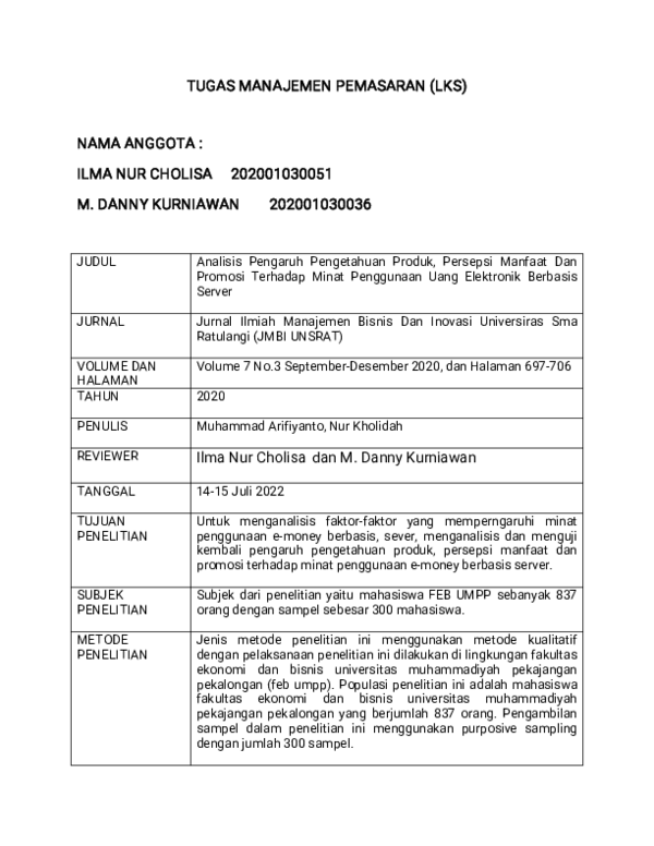 (PDF) TUGAS MANAJEMEN PEMASARAN