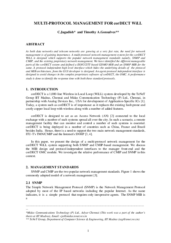 (PDF) MULTI-PROTOCOL MANAGEMENT FOR CorDECT WiLL
