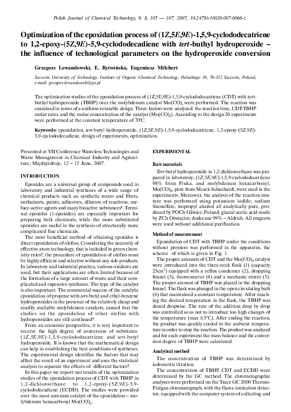 (PDF) Optimization of the epoxidation process of (1Z,5E,9E)-1,5,9 ...