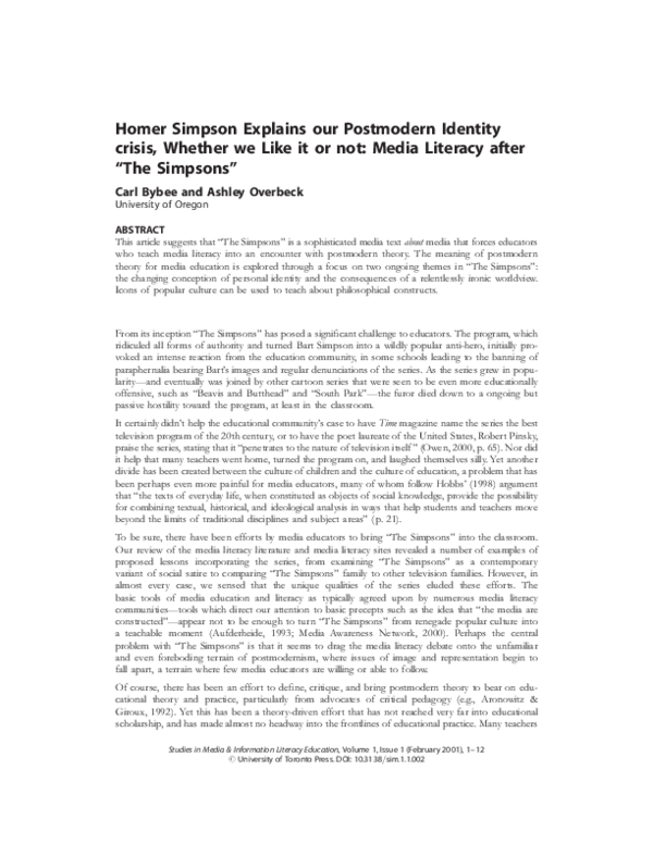 (PDF) Homer Simpson Explains our Postmodern Identity crisis, Whether we ...