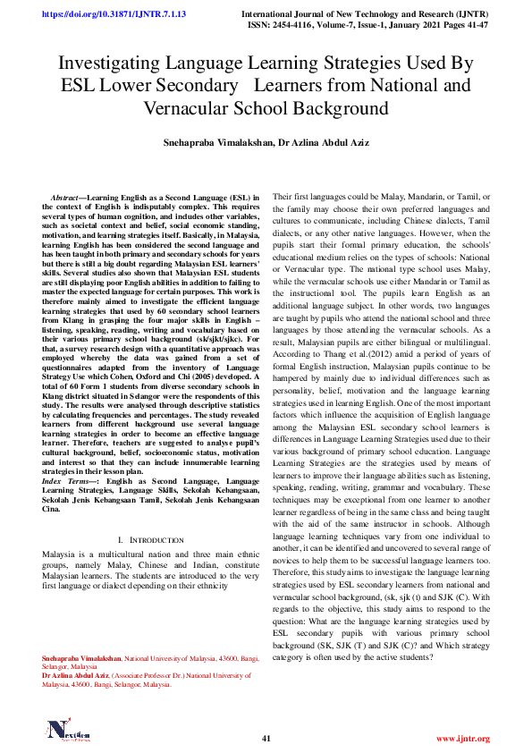 (PDF) Investigating Language Learning Strategies Used By ESL Lower Secondary Learners from ...