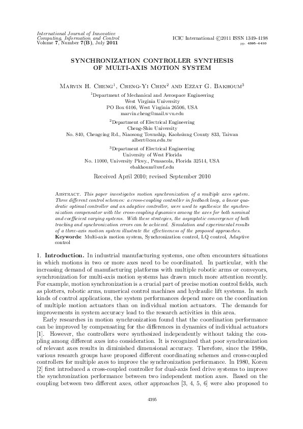 Pdf Synchronization Controller Synthesis Of Multi Axis Motion System