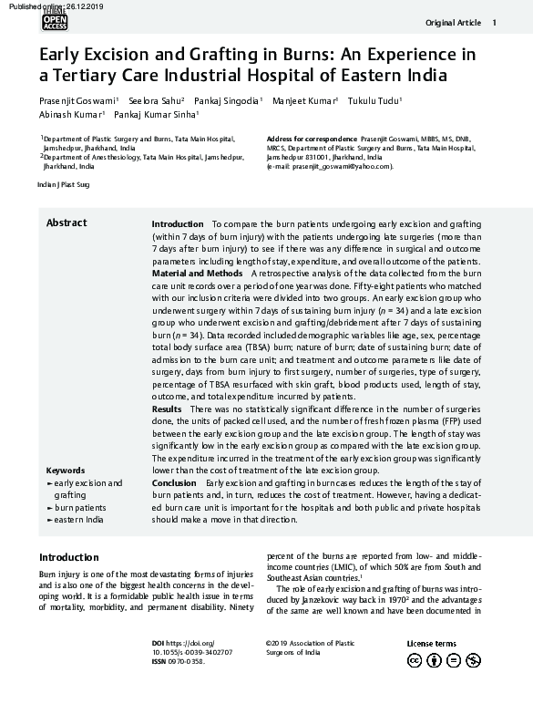 (PDF) Early Excision and Grafting in Burns: An Experience in a Tertiary ...