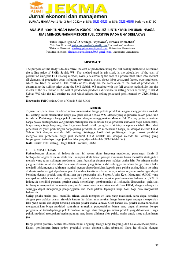 (PDF) Analisis Perhitungan Harga Pokok Produksi Untuk Menentukan ...