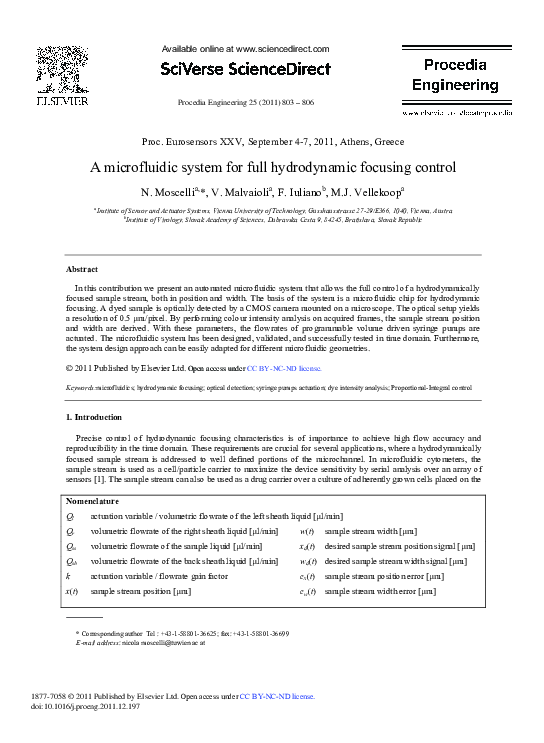 (PDF) A microfluidic system for full hydrodynamic focusing control