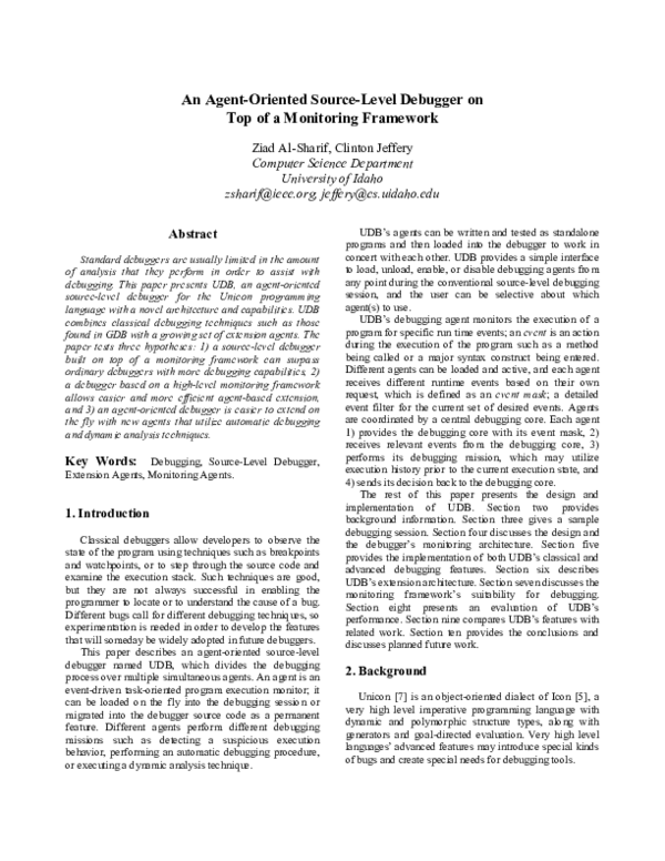 (PDF) An Agent-Oriented Source-Level Debugger on Top of a Monitoring Framework