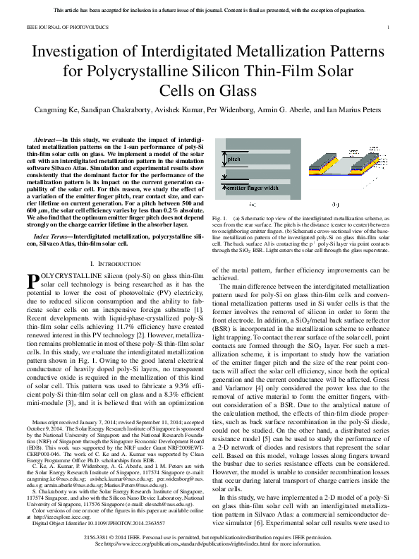 (PDF) Investigation of Interdigitated Metallization Patterns for ...