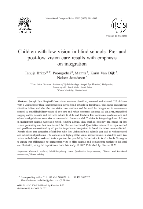 (PDF) Children with low vision in blind schools: Pre- and post-low ...