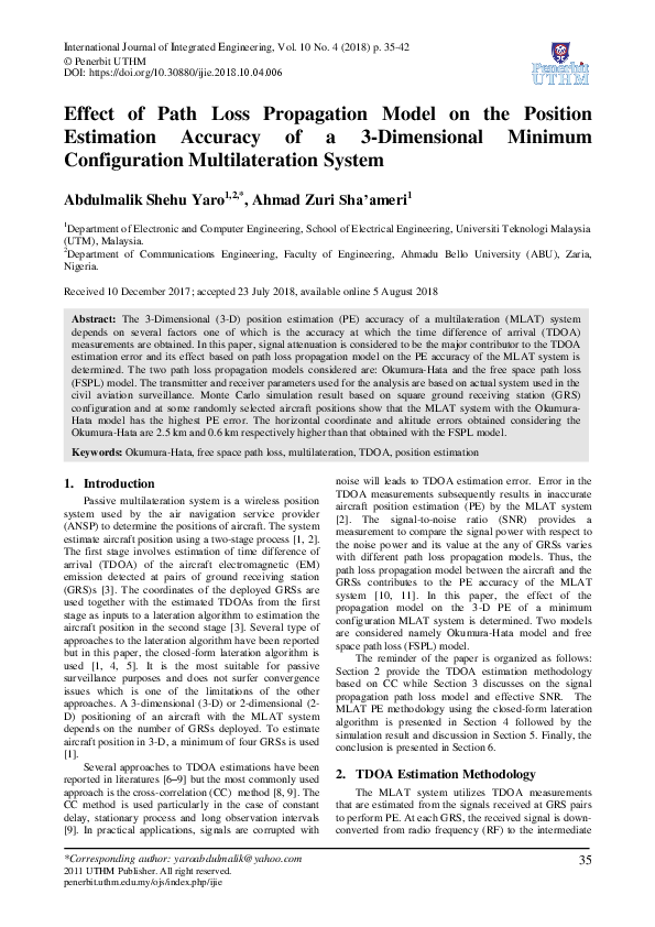 (PDF) Effect of Path Loss Propagation Model on the Position Estimation Accuracy of a 3 ...