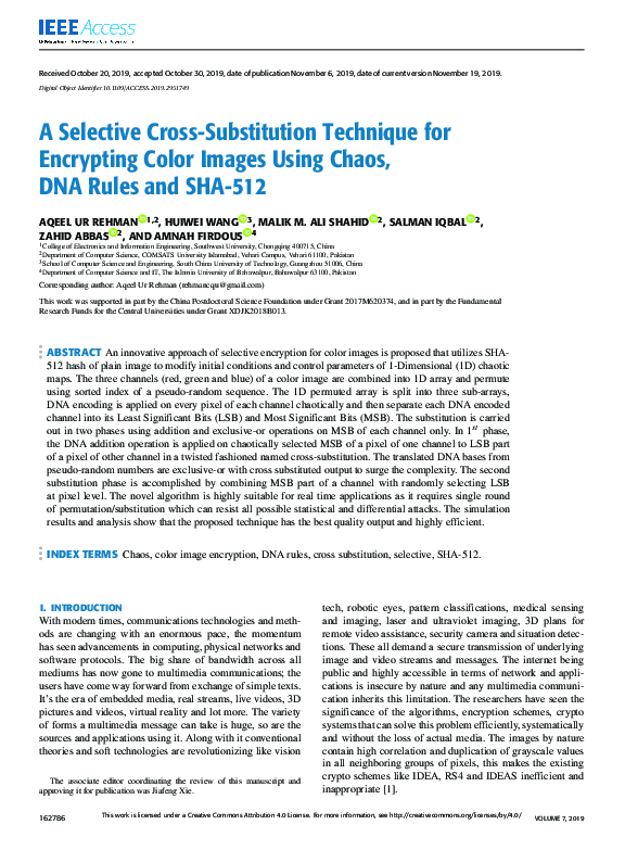 (PDF) A Selective Cross-Substitution Technique for Encrypting Color Images Using Chaos, DNA ...