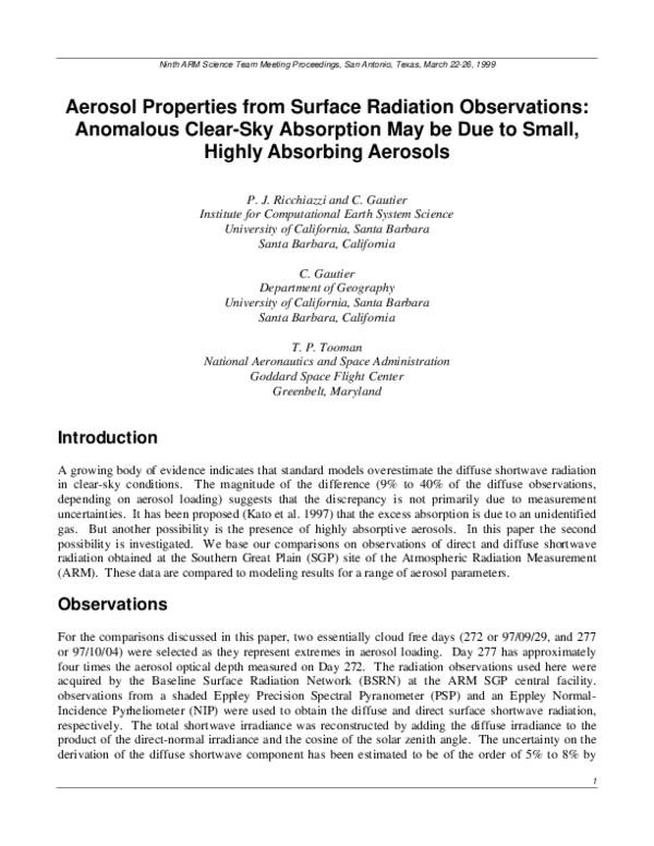 (PDF) Aerosol Properties from Surface Radiation Observations: Anomalous ...