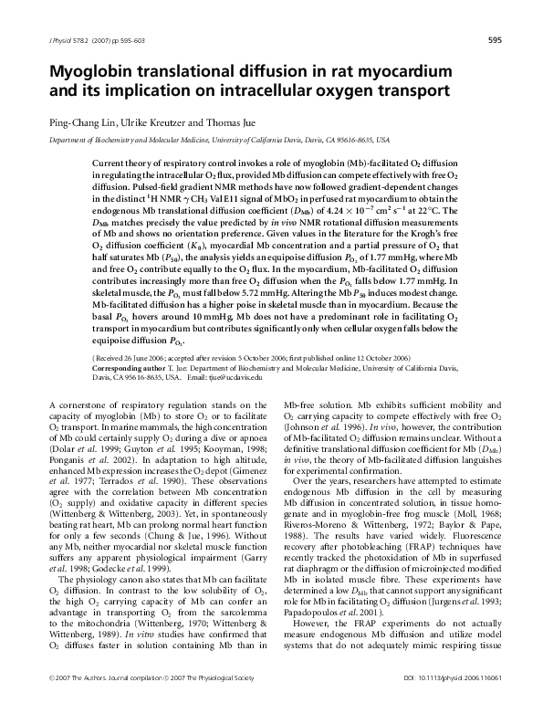 (PDF) Myoglobin translational diffusion in rat myocardium and its ...