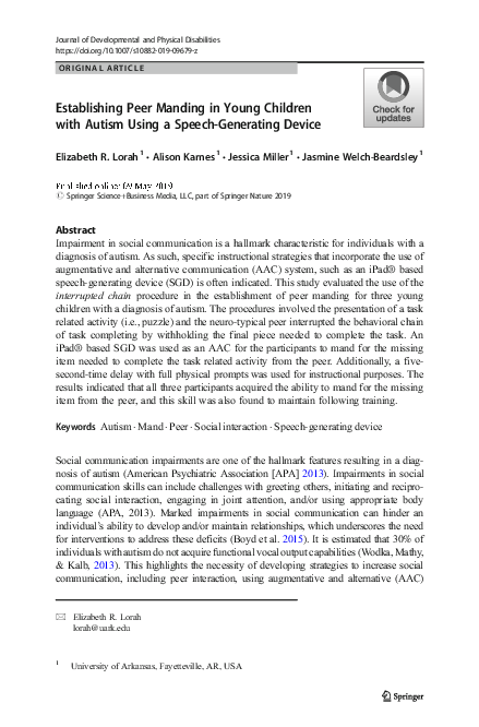 (PDF) Establishing Peer Manding in Young Children with Autism Using a ...