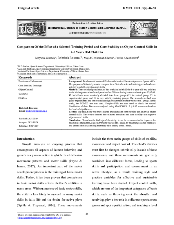 (PDF) Comparison of The Effect of a Selected Training Period and Core ...