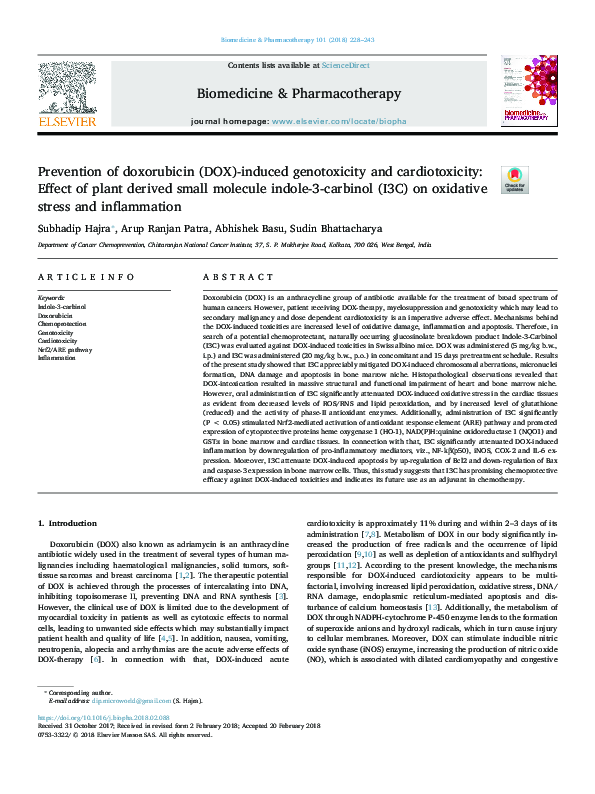 (PDF) Prevention of doxorubicin (DOX)-induced genotoxicity and cardiotoxicity: Effect of plant ...