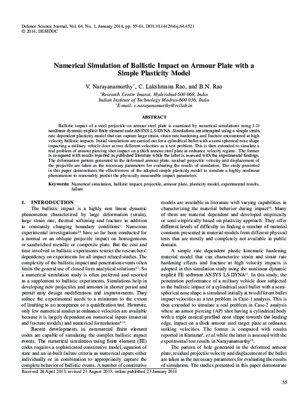 (PDF) Numerical Simulation of Ballistic Impact on Armour Plate with a ...